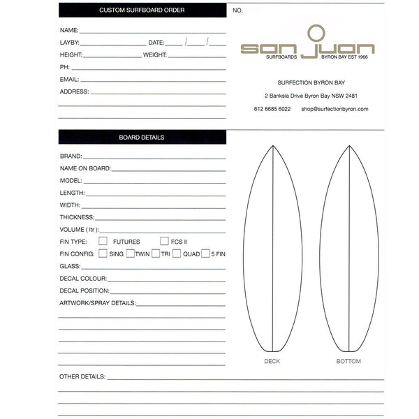 SAN JUAN CUSTOM ORDERS – Surfection Byron